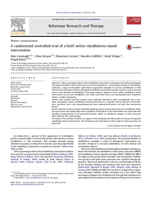 Pdf A Randomised Controlled Trial Of A Brief Online Mindfulness Based Intervention