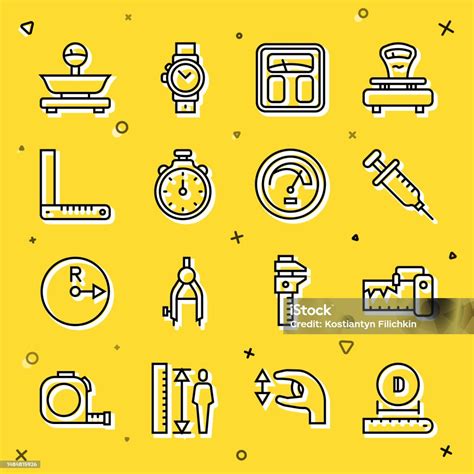 선 직경 측정기 주사기 욕실 저울 스톱워치 모서리 눈금자 저울 및 속도계 아이콘을 설정합니다 벡터 거리가 먼에 대한 스톡 벡터 아트 및 기타 이미지 Istock