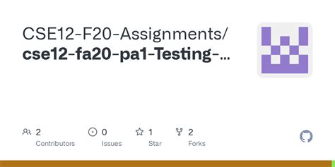 GitHub CSE12 F20 Assignments Cse12 Fa20 Pa1 Testing Starter
