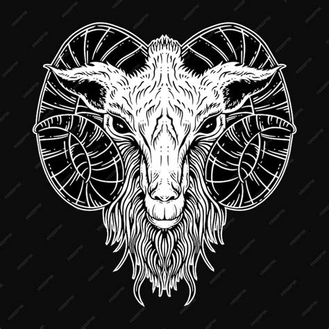 Premium Vector Dark Art Goat Head Horns Sheep Satanic Black White For