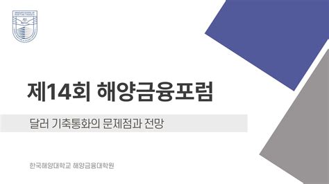제14회 해양금융포럼 달러 기축통화의 문제점과 전망 Youtube