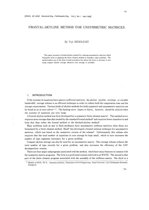 Pdf Frontal Skyline Method For Unsymmetric Matrices