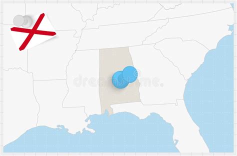 Map Of Alabama With A Pinned Blue Pin Pinned Flag Of Alabama Stock