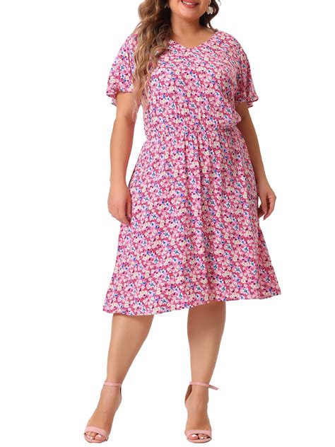 Agnes Orinda Plus Size Dress For Women V Neck Flare Sleeve Floral