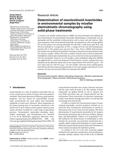 Pdf Determination Of Neonicotinoid Insecticides In Environmental Samples By Micellar