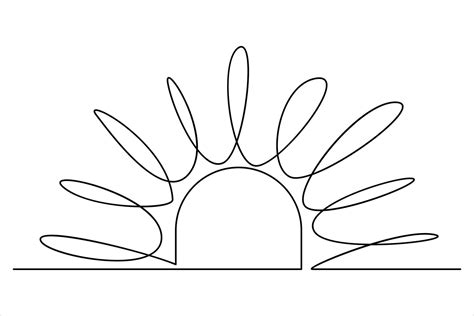 Continuous One Line Drawing Sun Art Summer Sun Contour Line Sign Line