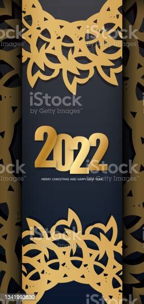 인사말 카드 템플릿 2022 메리 크리스마스와 추상골드 패턴의 새해 복 많이 받으세요 블랙 컬러 2022년에 대한 스톡 벡터