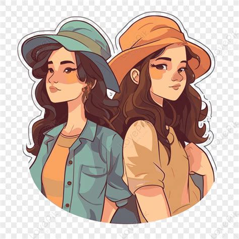 모자 클립 아트에 두 여자와 Twolayer 스티커 일러스트 벡터상표 Png 일러스트 무료 다운로드 Lovepik