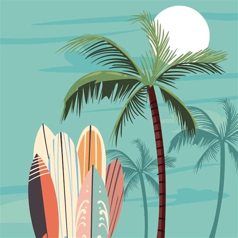 Cartaz De Praia E Prancha De Surf Vetor Premium