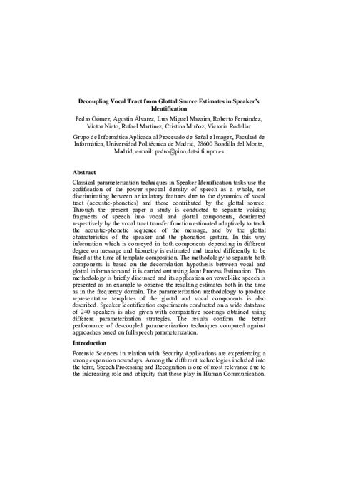Pdf Decoupling Vocal Tract From Glottal Source Estimates In Speakers Identification