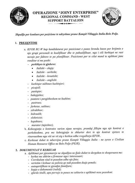 KFOR i shpallë konkurs për disa pozita të punës në PejëSinjali
