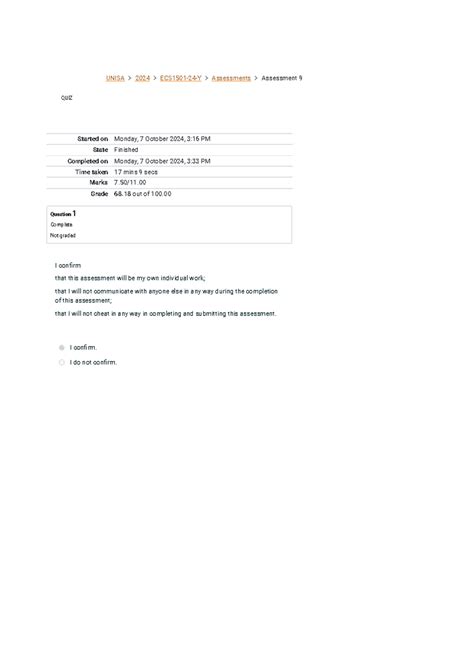 ECS1501 Assessment 9 Attempt Review UNISA 2024 ECS1501 24 Y Assessments Assessment 9 Studocu