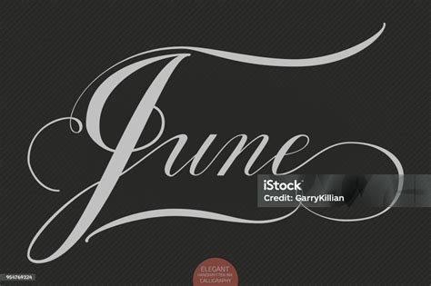 손으로 그려 6 월 레터링 우아한 현대 필기 서 예 잉크 그림 벡터 어두운 배경에 타이 포 그래피 포스터입니다 카드 초대장 인쇄 등 6월에 대한 스톡 벡터 아트 및 기타