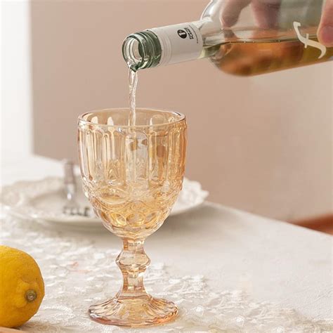 Vintage Wine Glasses Set Of 6 Unique Embossed Pattern Clear Stemmed