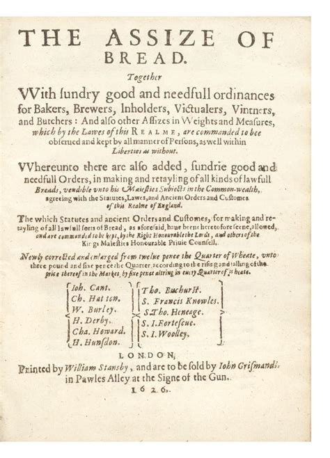 The Assize Of Bread Together With Sundry Good And Needfull Ordinances