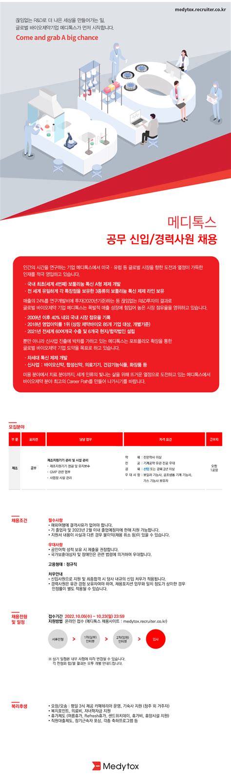 메디톡스 채용공고 공무 신입경력사원 채용 2022년 채용