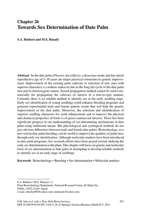 Pdf Towards Sex Determination Of Date Palm