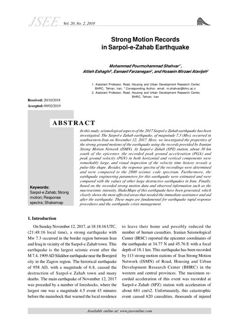 Pdf Strong Motion Records In Sarpol E Zahab Earthquake
