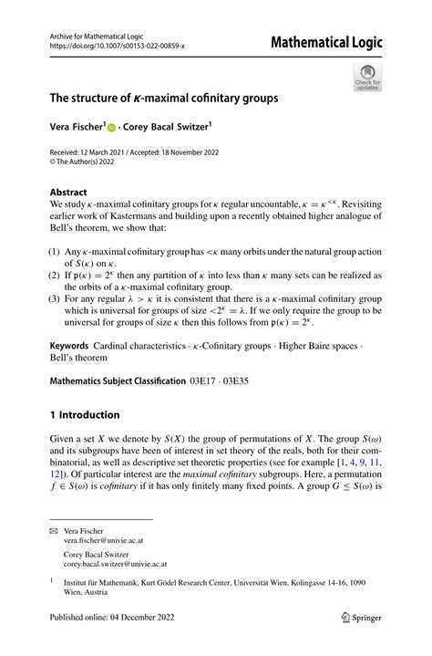 pdf the structure of kappa maximal cofinitary groups