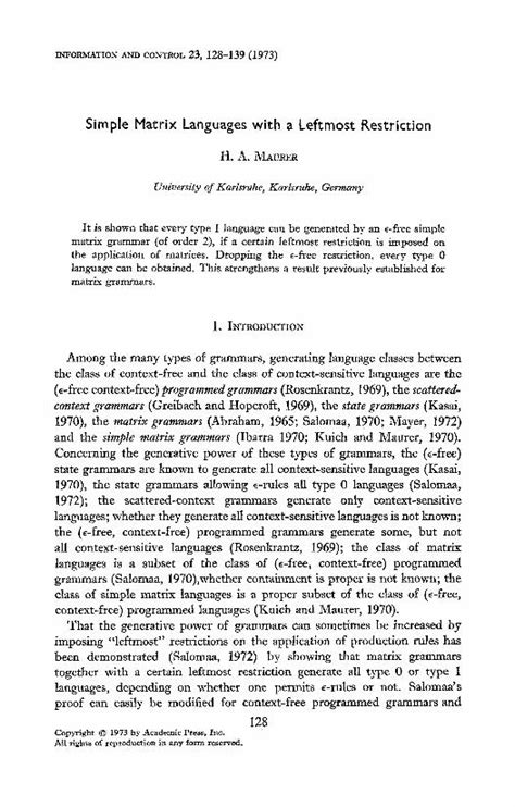 Pdf Simple Matrix Languages With A Leftmost Restriction Dokumentips