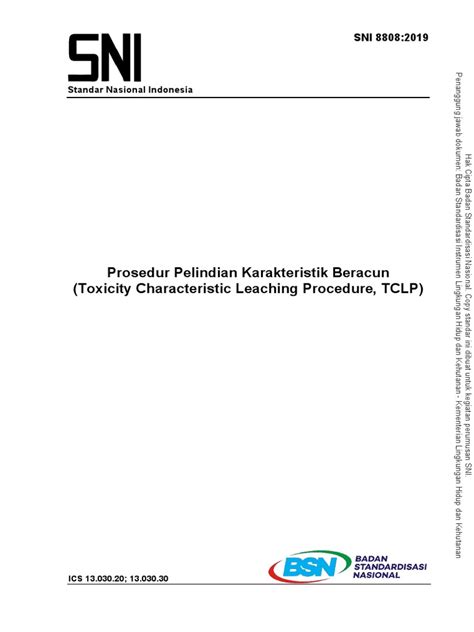 Sni 8808 2019 Prosedur Pelindian Karakteristik Beracun Toxicity