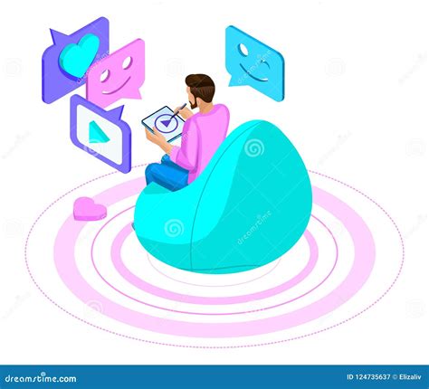 Isometrics A Man Communicates In A Chat In A Modern Social Network