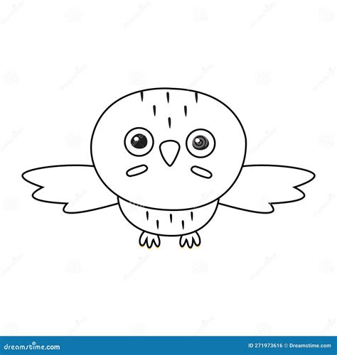 Vector Flat Cartoon Outline Flying Owl Stock Vector Illustration Of