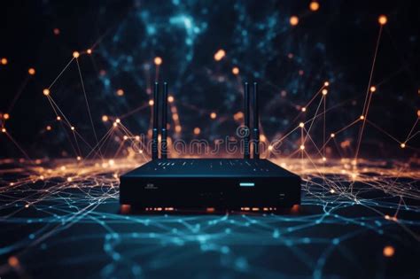 Network Cables Connect To A Router While Luminous Lines Create An