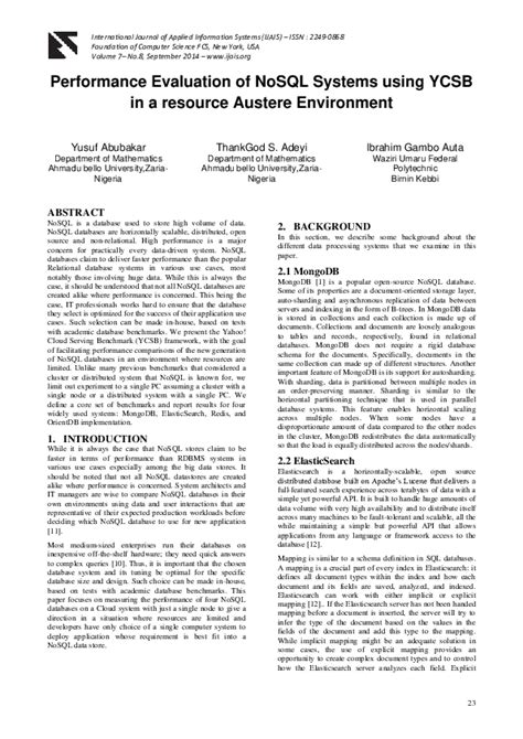 Pdf Performance Evaluation Of Nosql Systems Using Ycsb In A Resource