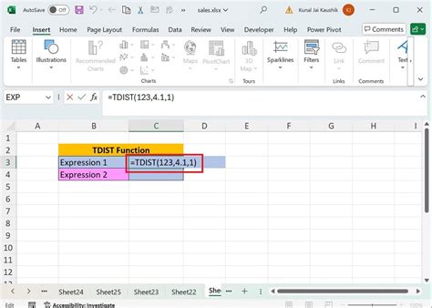 Excel Tdist Function