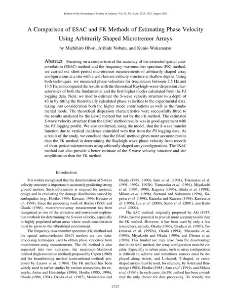 Pdf A Comparison Of Esac And Fk Methods Of Estimating Phase Velocity Using Arbitrarily Shaped