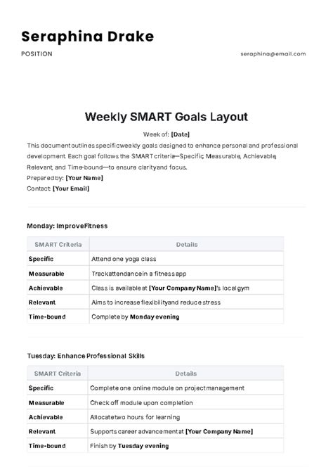 Free Weekly Smart Goals Layout Template To Edit Online