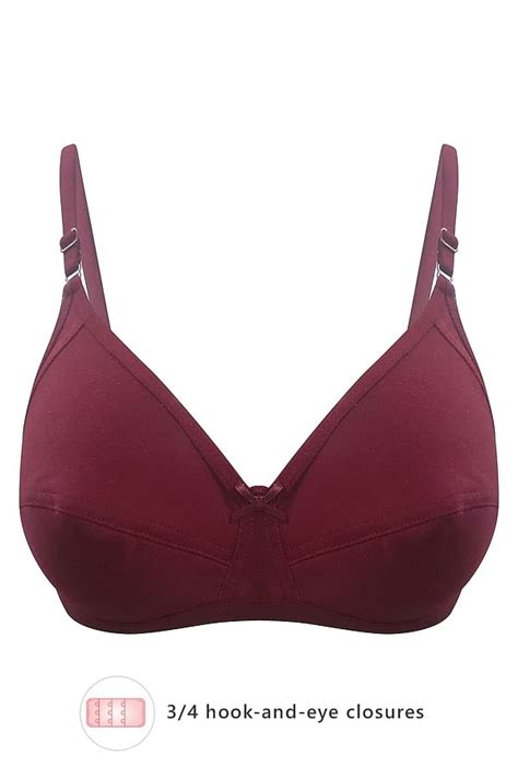 Buy Non Padded Non Wired Full Coverage Bra In Maroon Cotton Rich