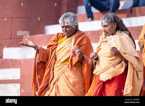 Portrait Of Unidentified Indian Holy Sadhu Female Walking At Kedar Ghat