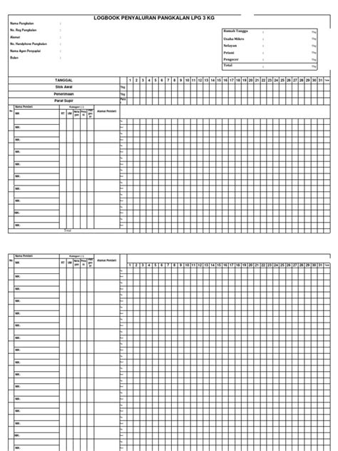 Form Log Book Pangkalan Lpg 3 Kg Terbaru Pdf
