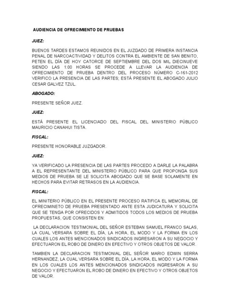 Audiencia De Ofrecimiento De Pruebas Pdf Justicia Crimen Y Violencia