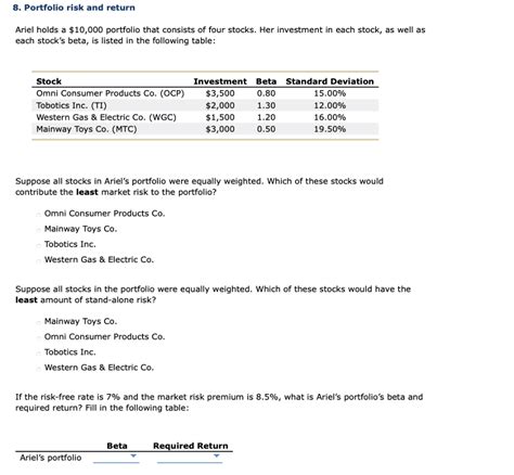 Solved 8 Portfolio Risk And Return Ariel Holds A 10 000