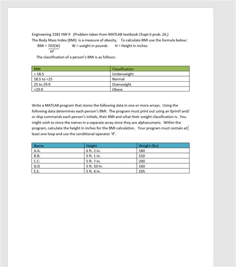 Solved Engineering 1181 Hw 9 Problem Taken From Matlab