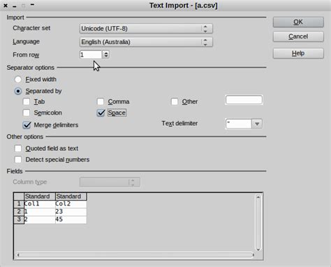 Calc Reading In Text Data File Header Row Not Recognized As A Header By Oweng English