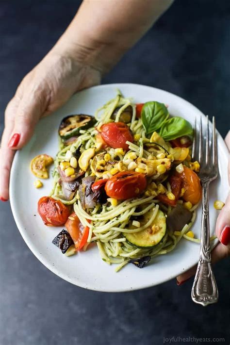 Gluten Free Basil Pesto Pasta With Grilled Vegetables Joyful Healthy Eats