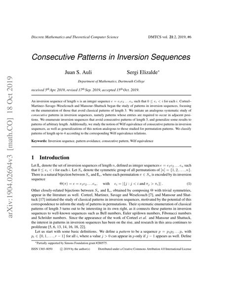 Pdf Consecutive Patterns In Inversion Sequences
