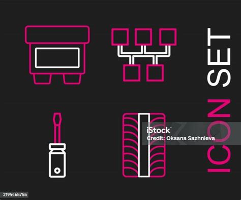 라인 자동차 타이어 휠 스크루 드라이버 기어 시프터 및 퓨즈 아이콘을 설정합니다 벡터 건설 산업에 대한 스톡 벡터 아트 및 기타 이미지 건설 산업 교통 교통수단