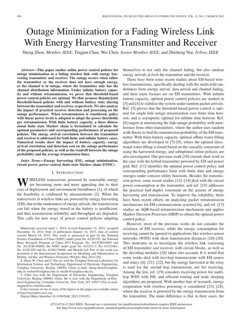 Pdf Outage Minimization For A Fading Wireless Link With Energy Harvesting Transmitter And Receiver