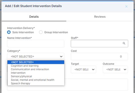 how to create custom intervention categories and support event types
