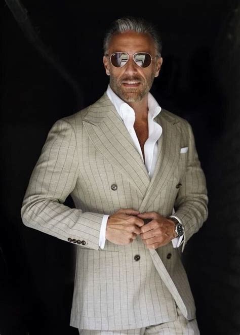 Men Suits Cream 2 Piece Striped Double Breasted Slim Fit Elegant Formal