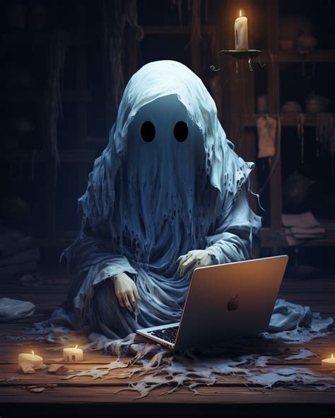 Ghost And Computer Poster Sheeted Ghost Art Print Little Etsy