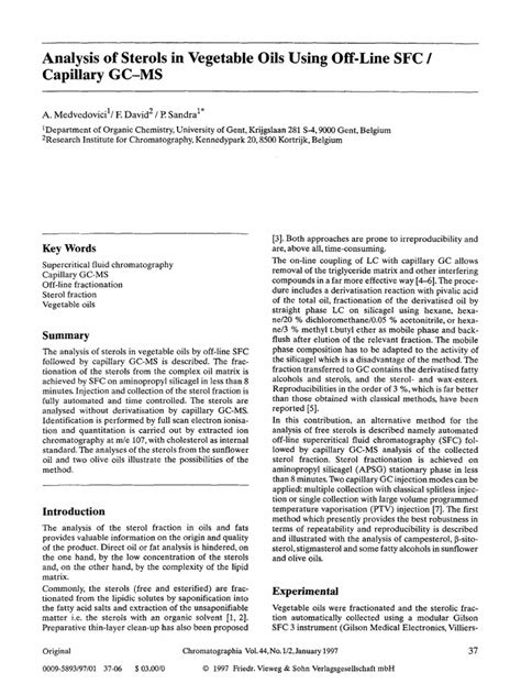 Analysis Of Sterols In Vegetable Oils Using Off Line Sfc Pdf Gas