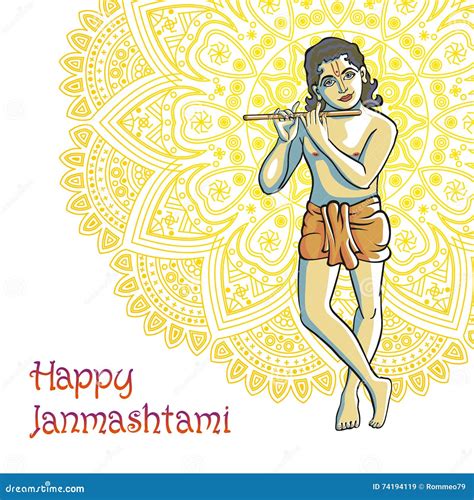 Hindu Young God Lord Krishna Happy Janmashtami Vector Cartoondealer