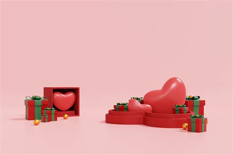 행복한 발렌타인 데이 배경입니다 발렌타인 데이에 브랜딩 제품 프레젠테이션을 위한 추상적인 배경 최소 스타일 빈 공간이 있는 모형 및 템플릿 장면 3d 그림 개인 장식품에