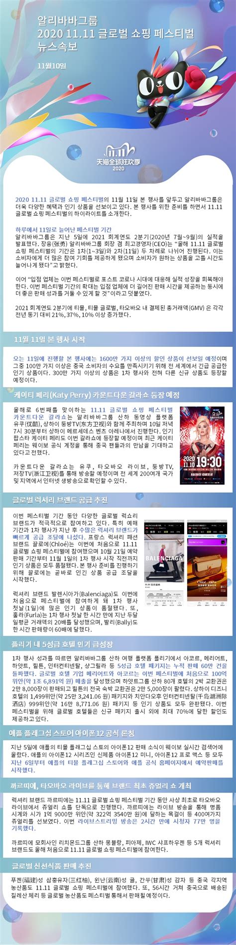 알리바바그룹 11 11 글로벌 쇼핑 페스티벌 뉴스속보 3 11월 10일 Alibabanews Korean 알리바바 뉴스